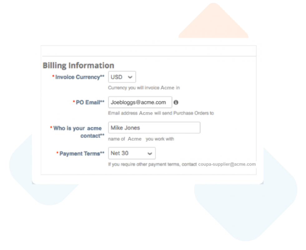 Filling out the Request for Information form | Coupa Suppliers