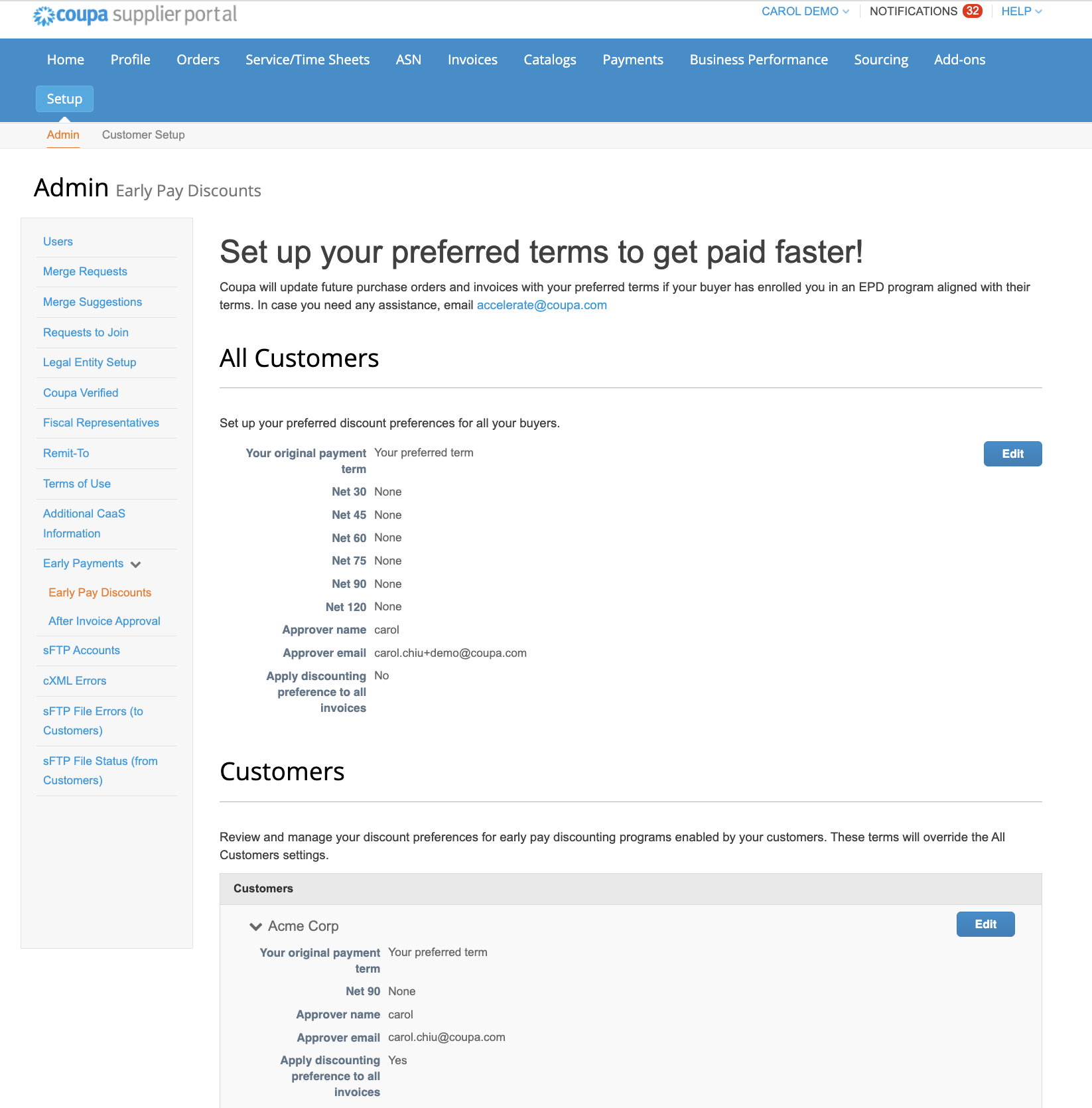 TEMPLATE ACME INC Early Pay Discounts | Coupa Suppliers